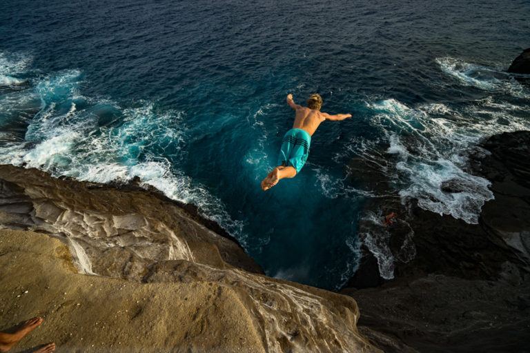Spitting Cave Cliff Jumping Spot on Oahu, Hawaii
